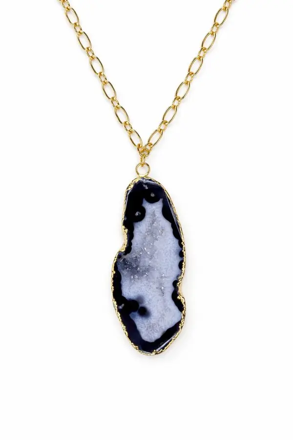 YAA YAA LONDON Chunky And I Like It' Long Gemstone Pendant Necklace - Black