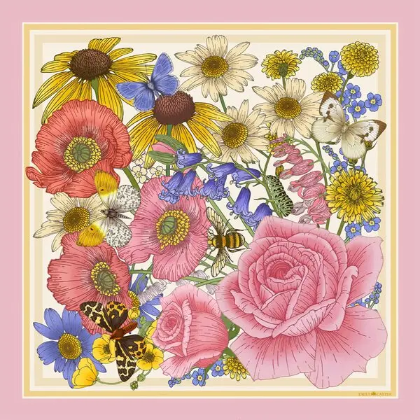 EMILY CARTER Neutrals / The Rose & Bluebell Silk Scarf L - Red
