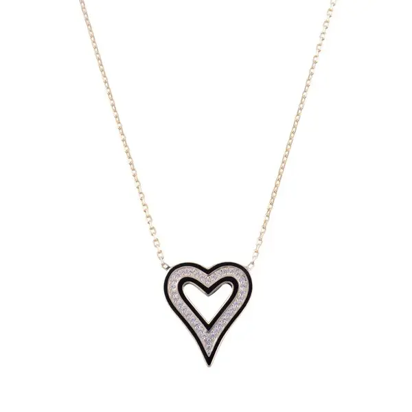 SHYMI Enamel Open Heart Necklace - Black