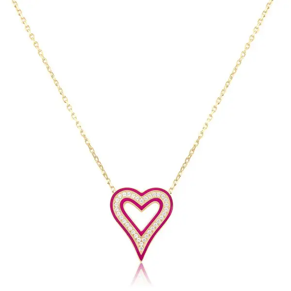 SHYMI Enamel Open Heart Necklace - Pink