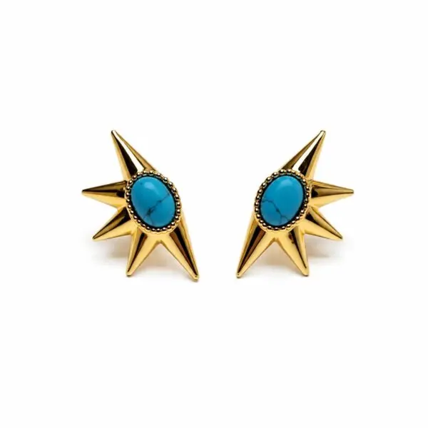 JAGGED HALO JEWELRY Supernova Turquoise Stud Earrings Yellow Filled - Gold
