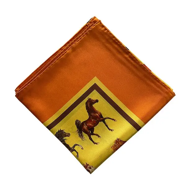 RALUFINEART Brown / Orange Majestic Horses Silk Scarf Orange - Brown/orange