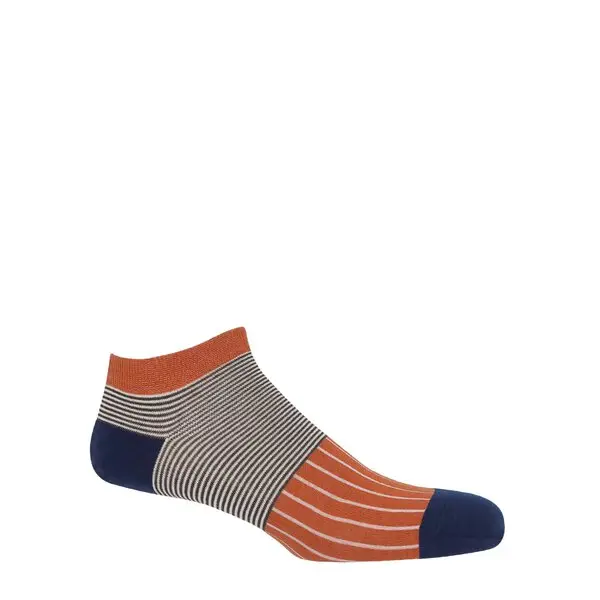 PEPER HAROW - MADE IN ENGLAND Oxford Stripe Trainer Socks - Orange