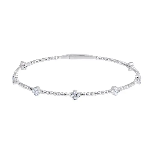 AVIR NEW YORK Solid Gold Flexible Beaded Bangle With Lab-grown Diamonds - White