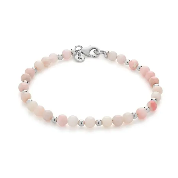 NELLOU JEWELLERY Jewel Bead October Birthstone Bracelet Sterling Silver Opal - Pink