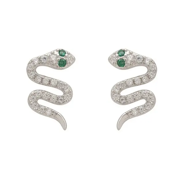 LATELITA Silver / White Slither Snake Stud Earrings Cz Silver - Silver/white