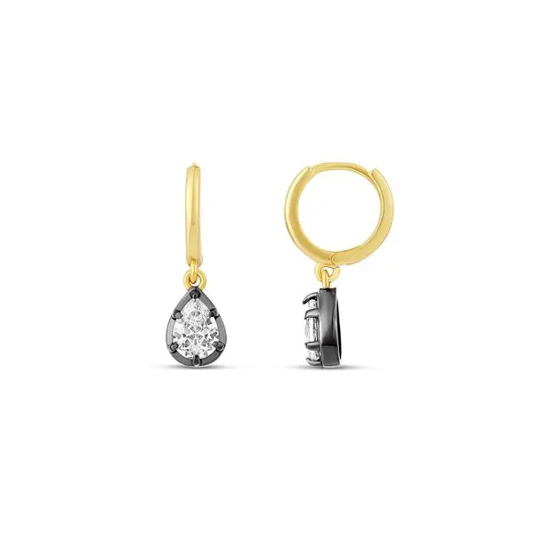 SHYMI Gold / Black Prong-set Black Rhodium Drop Earrings Pear - Gold/black