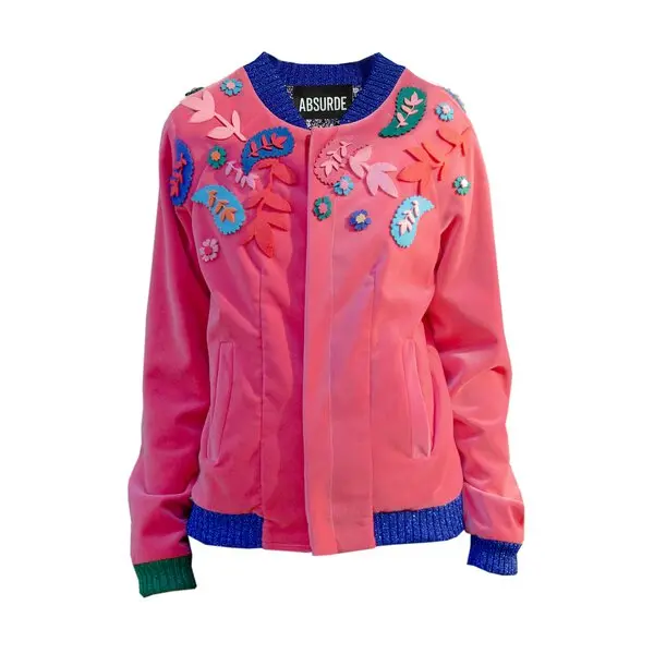 ABSURDE Zemrude Velvet Bomber Jacket - Pink