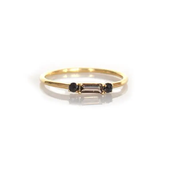 LA KAISER Solid Smoky Quartz & Black Diamond Baguette Crush Ring - Gold