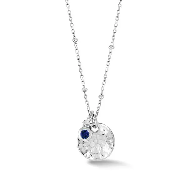 DOWER & HALL Hammered Disc & Blue Sapphire Pendant In Sterling - Silver
