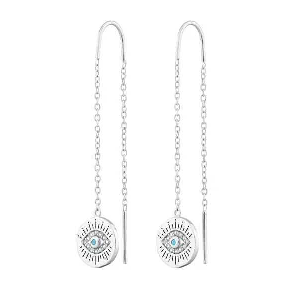 SCREAM PRETTY Silver / Blue Silver Evil Eye Threader Earrings - Silver/blue