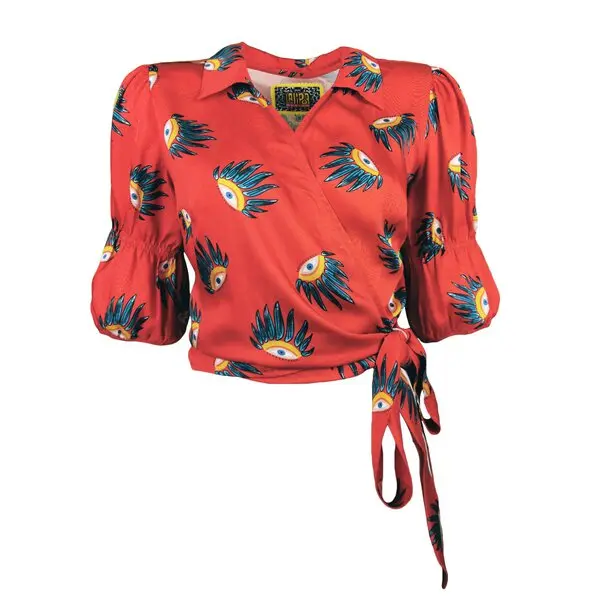LALIPOP DESIGN Double-breasted Blouse With Eye Detailed Print - Red
