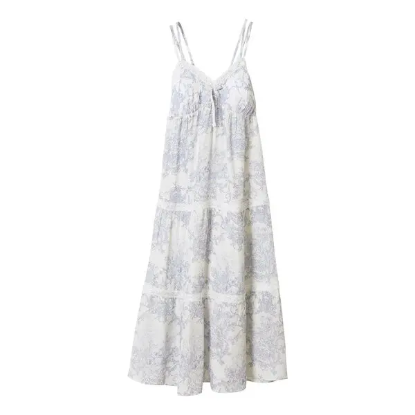 LUNALUZ French Toile Bamboo Rayon Nightdress With Built-in Bra Cups - Blue