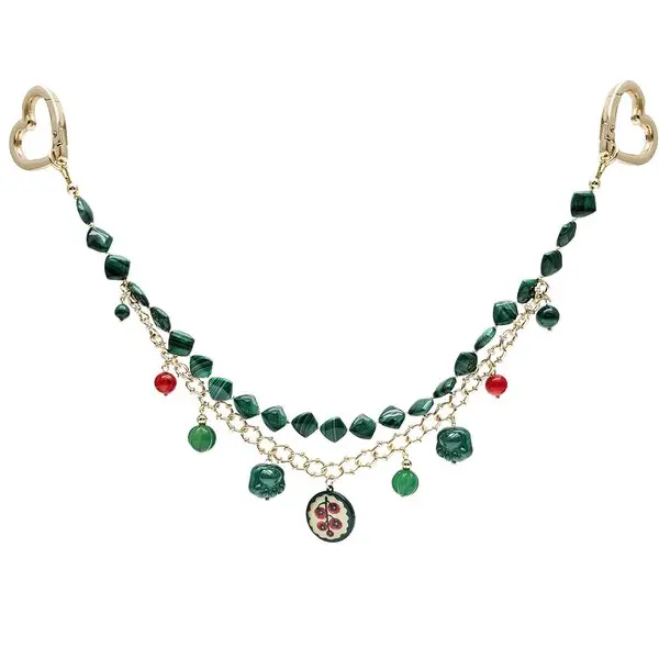 FARRA Malachite With Cat Paw Double Layers Bag Charm - Green