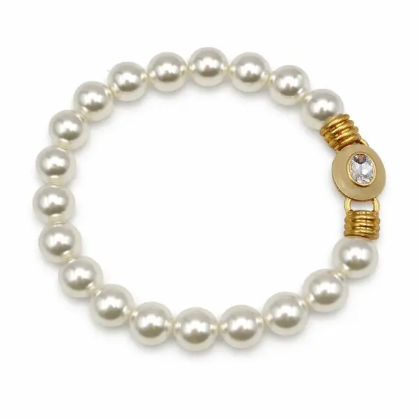 MICHAEL NASH JEWELRY Caroline Pearl Resin Necklace With Crystal Faceted Stone Clasp - White