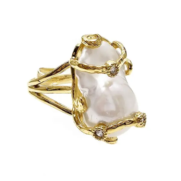 FARRA Baroque Pearl Adjustable Ring