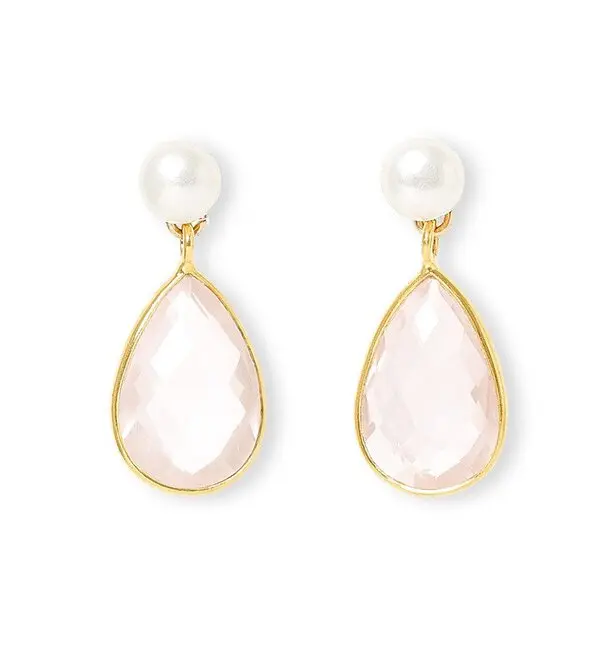 PEARLS OF THE ORIENT ONLINE White / Pink Clara Cultured Freshwater Pearl & Rose Quartz Drop Earrings - White/pink