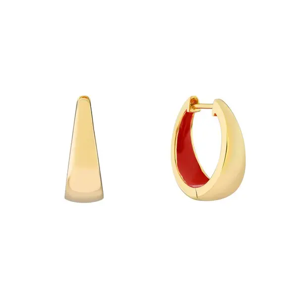 AUREE JEWELLERY Gold / Red Havana Tomato Red Enamel & Gold Huggie Hoop Earrings - Gold/red