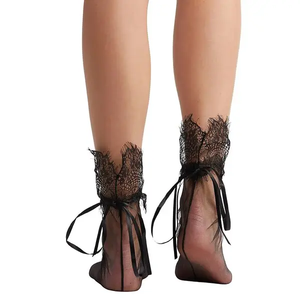 HIGH HEEL JUNGLE BY KATHRYN EISMAN Tied Up Lace Socks - Black