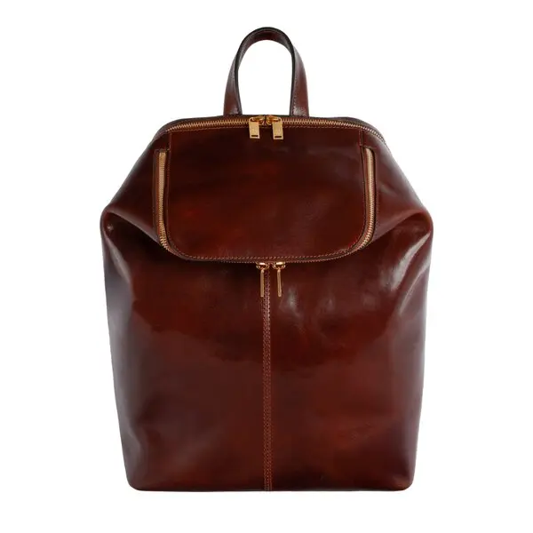 TIME RESISTANCE Leather Backpack A Bend In The River - Brown
