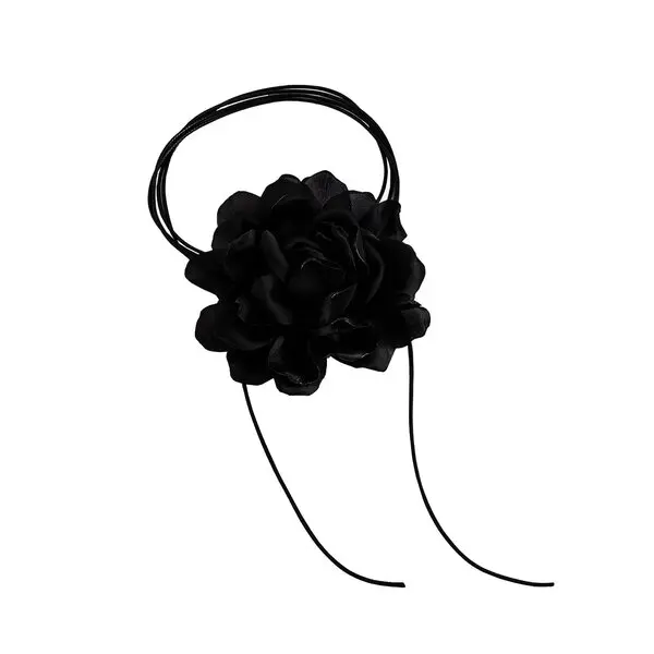 CHANEL JOAN ELKAYAM Large Satin Charmeuse Rose Choker - Black