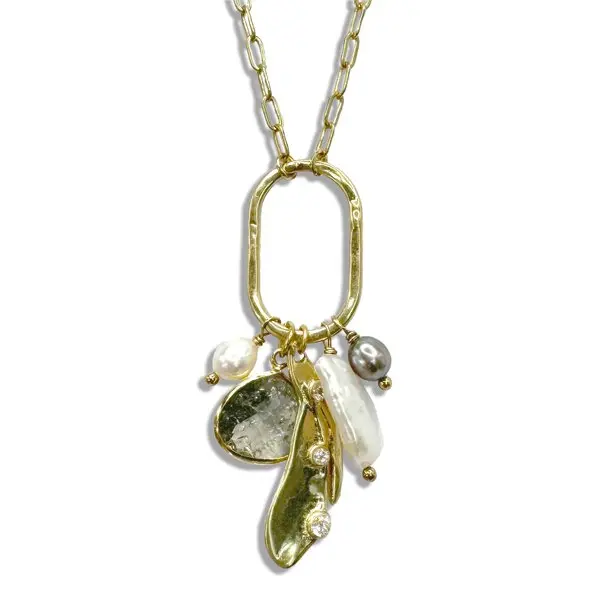 RARE MATTERS JEWELRY Radiance Charm Natural Biwa Pearl Smoky Quartz Necklace - Gray/white/yellow