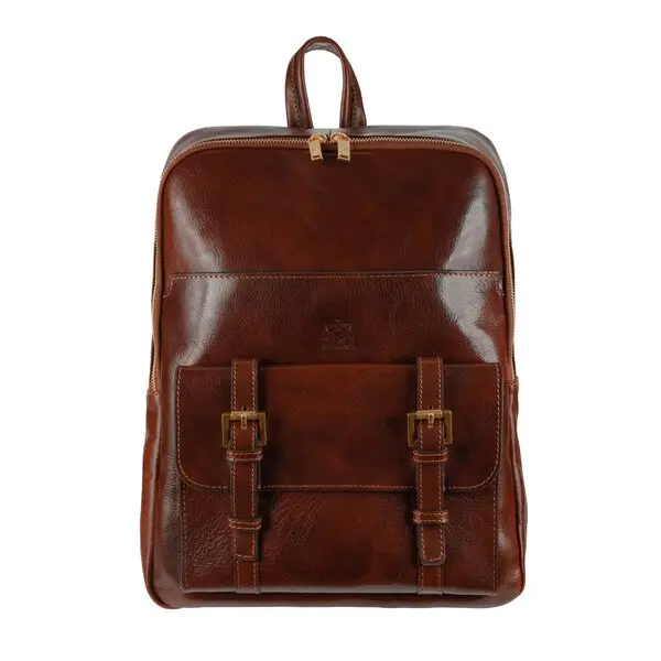 TIME RESISTANCE Large Leather Backpack In The Divine Comedy - Brown