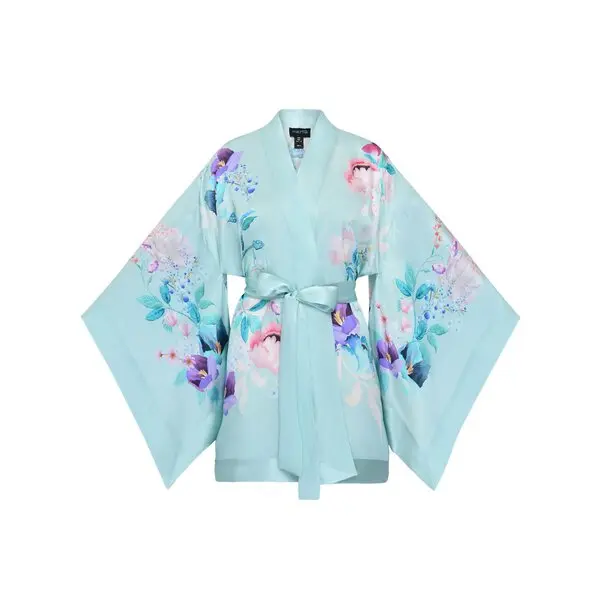 MENG Silk Satin Short Kimono - Green