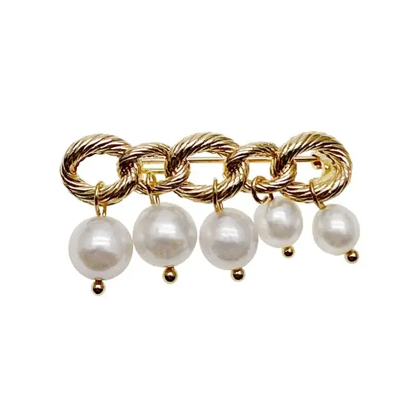 FARRA Freshwater Pearls Dangle Brooch - White