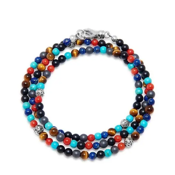 NIALAYA JEWELRY The Mykonos Collection Turquoise, Red Glass Beads, Blue Lapis, Hematite, And Onyx - Black/blue/red