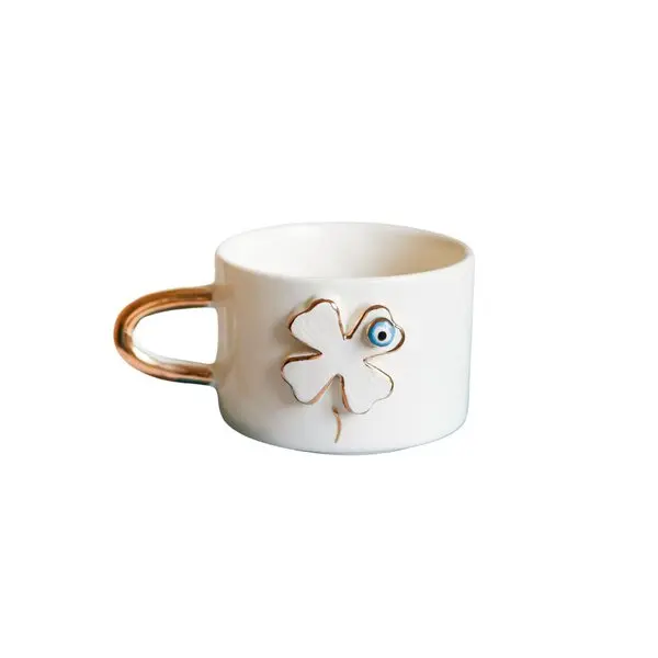 ANATOLIACRAFT Evil Eye Clover Ceramic Mug - White
