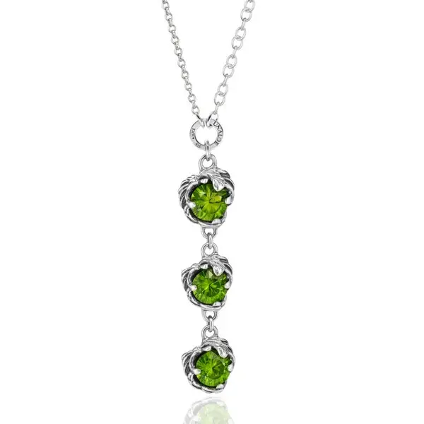 UNALOE Silver / Green Coleus Italy Sterling Silver Necklace With Three Green Crystal Leaf Pendants – Elegant Jewelry - Silver/green