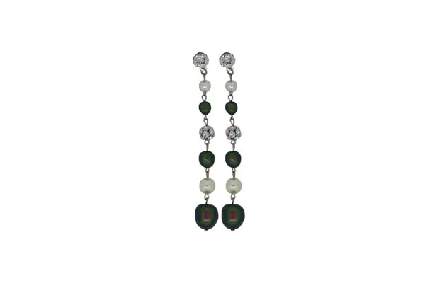 VICKISARGE Neutrals / Baroque Pearl Drop Earrings - Green