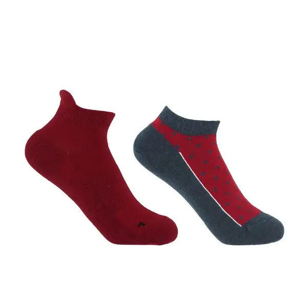 PEPER HAROW - MADE IN ENGLAND Organic Sport Burgundy & Organic Polka Denim Trainer Socks Bundle - Red