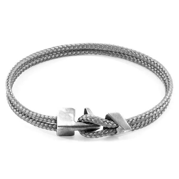 ANCHOR & CREW Silver / Grey Classic Grey Brixham Silver & Rope Bracelet - Silver/grey