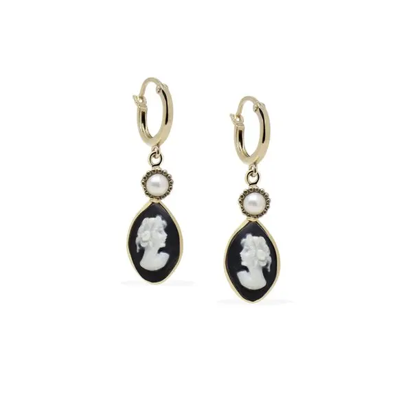 VINTOUCH ITALY Black / Gold Isabella Gold-plated Black Cameo Hoop Earrings - Black/gold