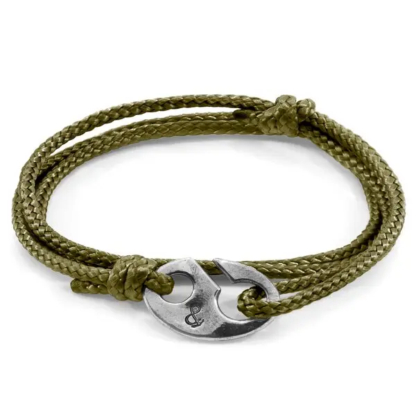 ANCHOR & CREW Khaki Windsor Silver & Rope Bracelet - Green