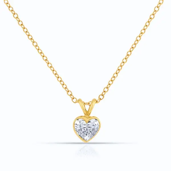 AVIR NEW YORK Solid Gold Bezel Set Heart Lab Grown Diamond One Carat Total Weight Pendant - Yellow