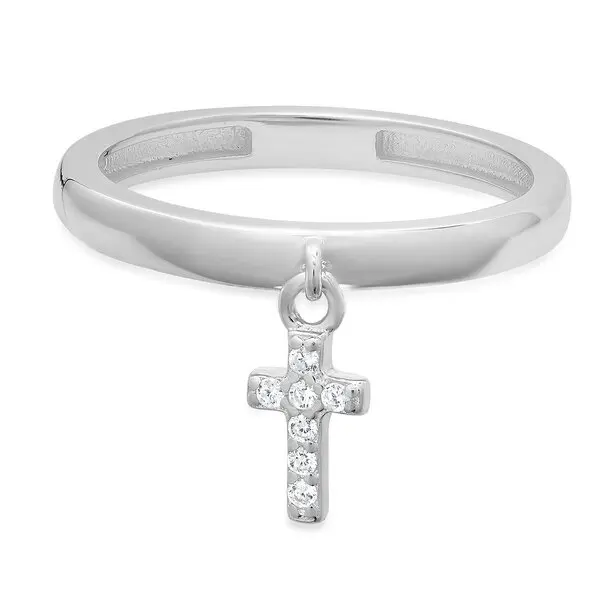 KYLIE HARPER Sterling Dangling Petite Cross Diamond Cz Ring - Silver