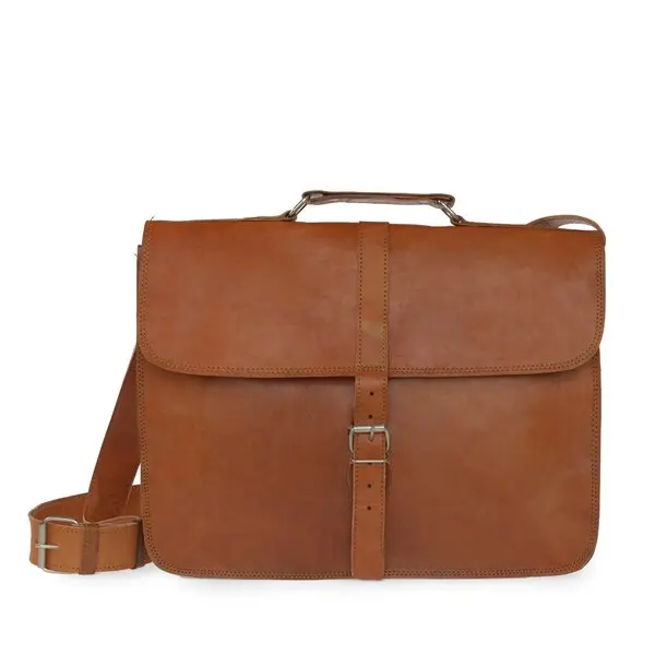 VIDA VIDA Vida Vintage Classic One Buckle Leather Messenger Bag - Brown