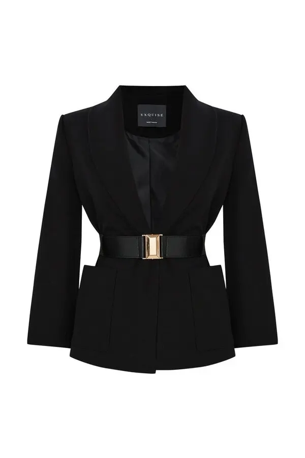 EXQUISE Armida Belted Jacket - Black