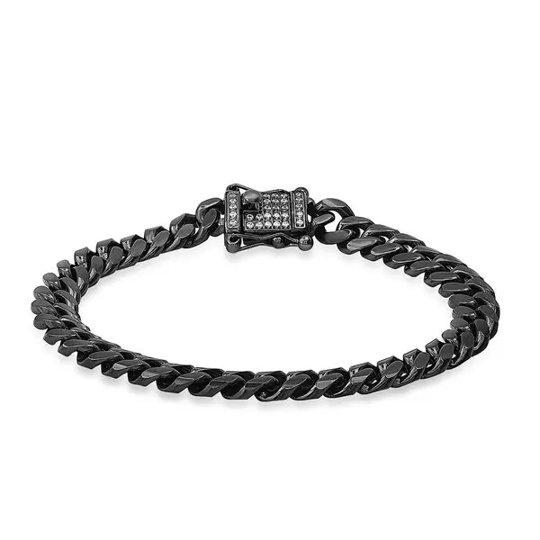 STEELTIME Stainless Steel Ip Plated 8mm Miami Cuban Bracelet With Cz Box Clasp 8 Inch - Black