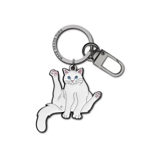 MAKE HEADS TURN White / Black Enamel Keychain & Bag Charm Sitting Cat - White/black