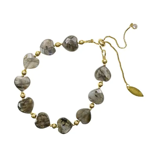FARRA Heart Shaped Labradorite Adjustable Bracelet - Grey