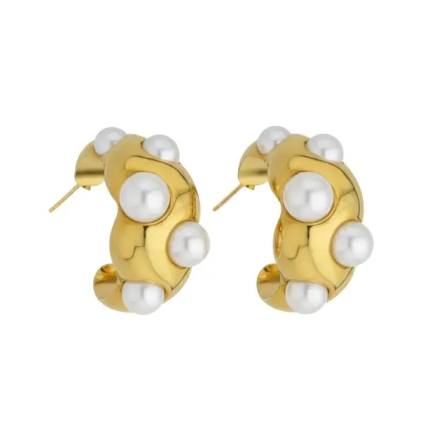 LINYA JEWELLERY Natural Pearl Hoop Earring - Gold