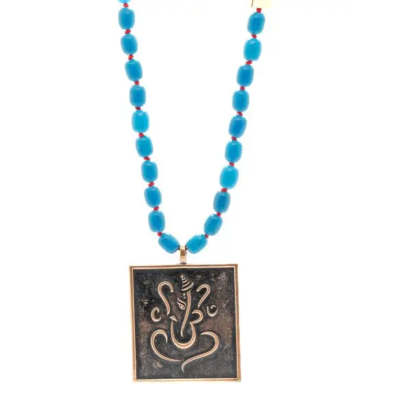EBRU JEWELRY Gold / Blue Positive Life Turquoise Beaded Necklace Turquoise - Gold/blue