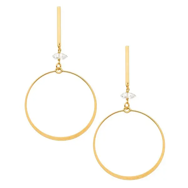 HEATHER HAWKINS Crazy For You Flat Front Drop Hoop Earrings Herkimer Diamond Crystals Filled - Gold