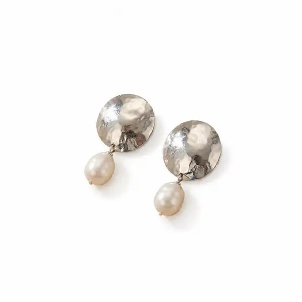 SILVER MOON Silver / White Round Pearl Drop Sterling Silver Earrings - Silver/white