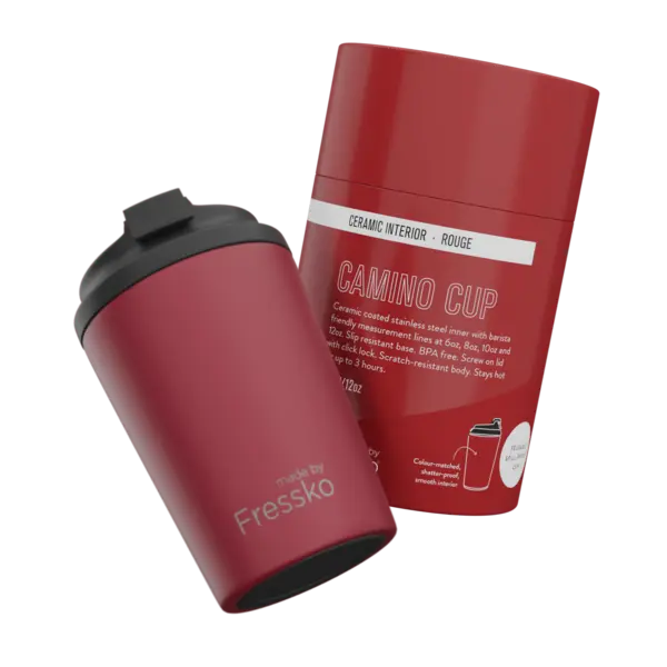 Fressko Camino 12oz / 340ml Reusable Coffee Cup, Ceramic Rouge - Red