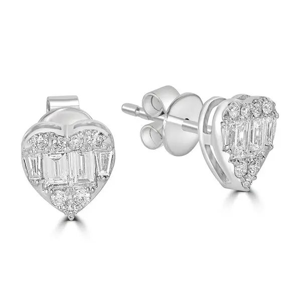 ARTISAN Heart Shape Diamond Cluster Stud Earrings In 18k Gold - White